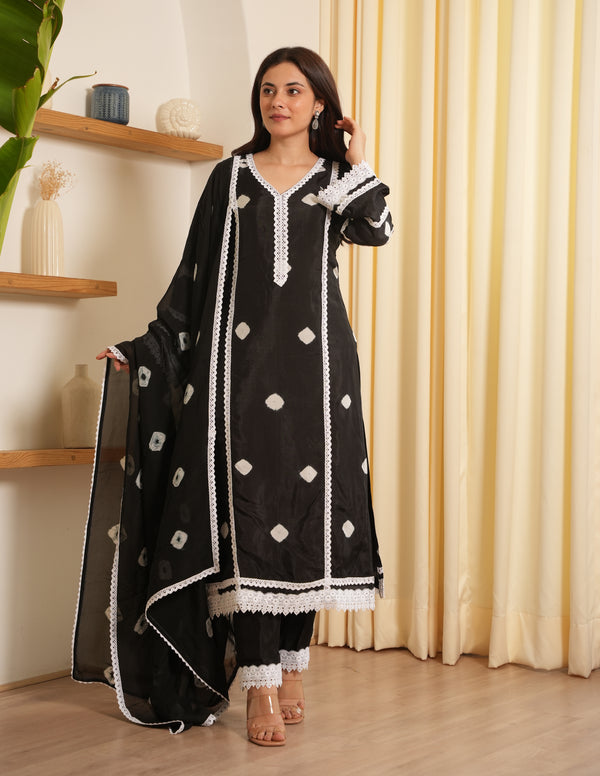 Alora Black Bandhani Silk Suit Set – OneWe India